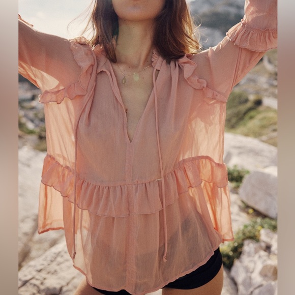 Zara | Tops | Zara Ruffle Blouse With Crease Effect | Poshmark